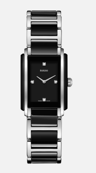 Rado Integral Diamonds Black-Silver Rectangular Dial With Diamonds Wom ...