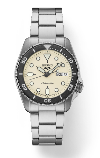 Seiko 5 Sports SKX Ivory Dial Dark Grey Bezel Stainless Steel Men's Wa ...