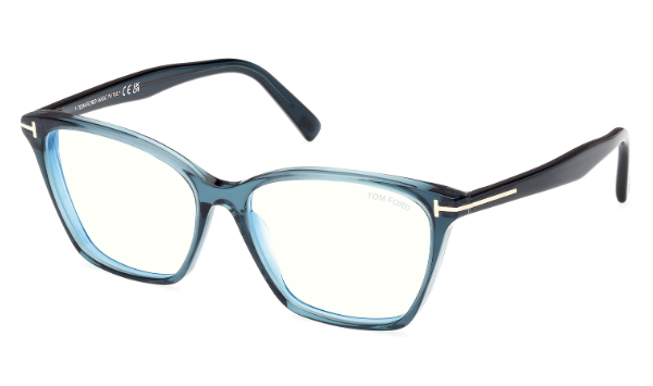 Tom Ford FT5949-B 092 Shiny Blue/Blue Block Lenses Cat-Eye Women's Eye ...