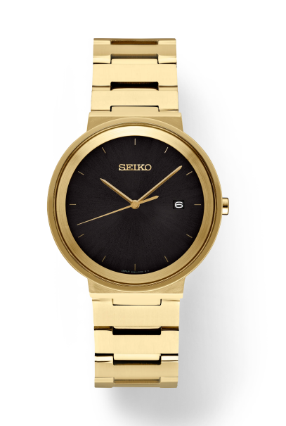 Seiko Essentials Collection Black dial and Gold Bracelet Men's Watch S ...