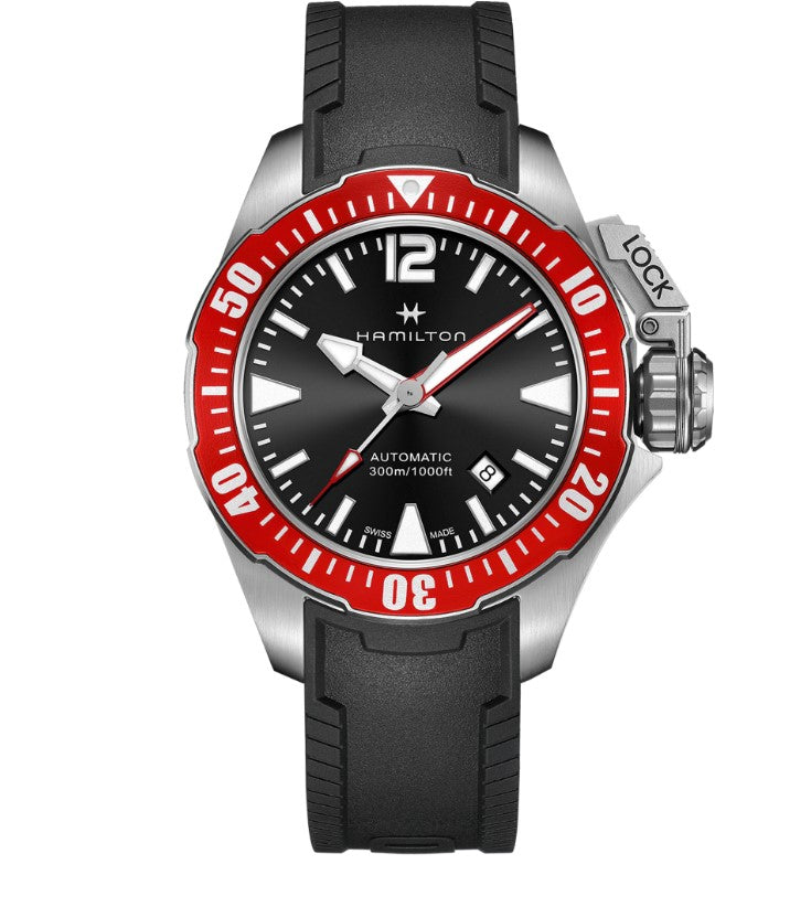 Hamilton Khaki Navy Frogman Automatic Black Dial Black Strap Men's Wat ...