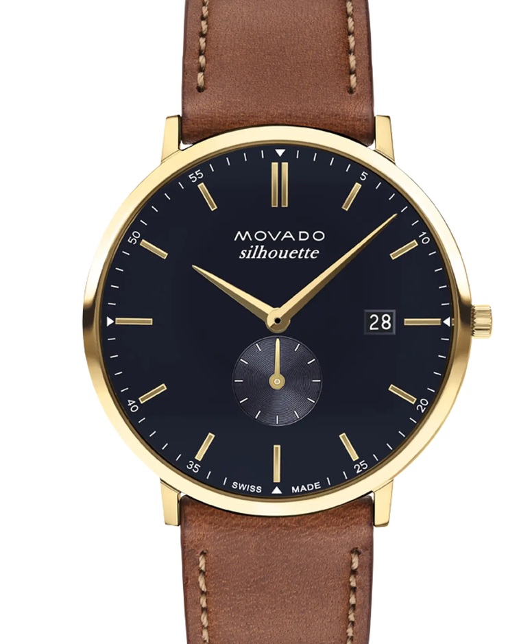 Movado SILHOUETTE 3650131 Tan Leather strap/Navy with Arabic index 40m ...