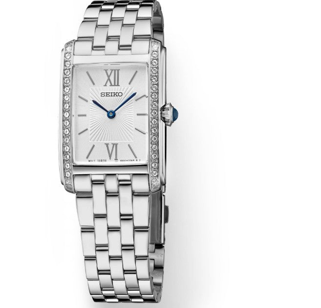Seiko Essentials Rectangular Silver Dial with Crystals Stainless Steel ...