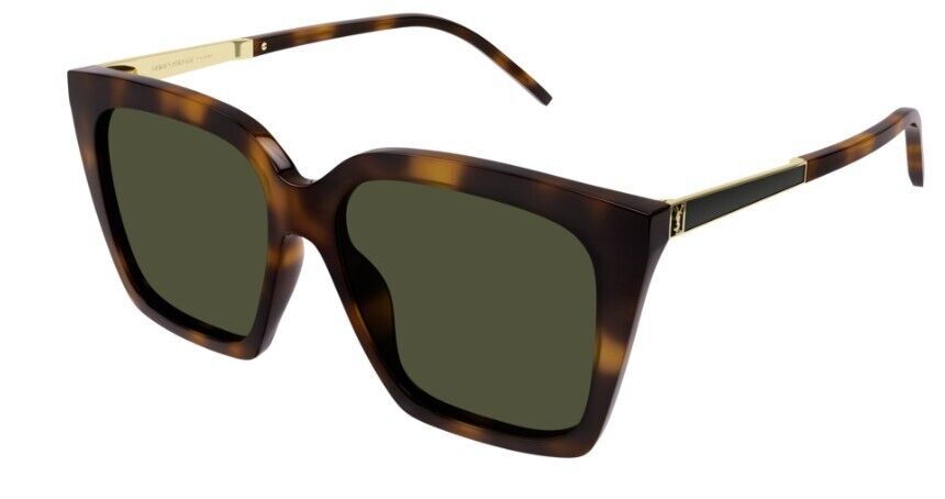 Saint Laurent SL M100 003 Havana/Green Oversized Pilot Women's Sunglas ...
