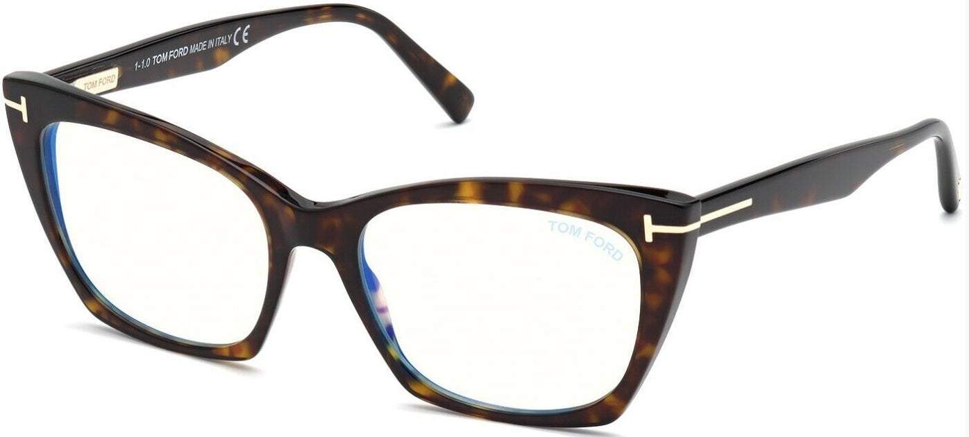 Tom Ford FT5709B 052 Shiny Classic Dark Havana Blue Block Cat-Eye Eyeg ...